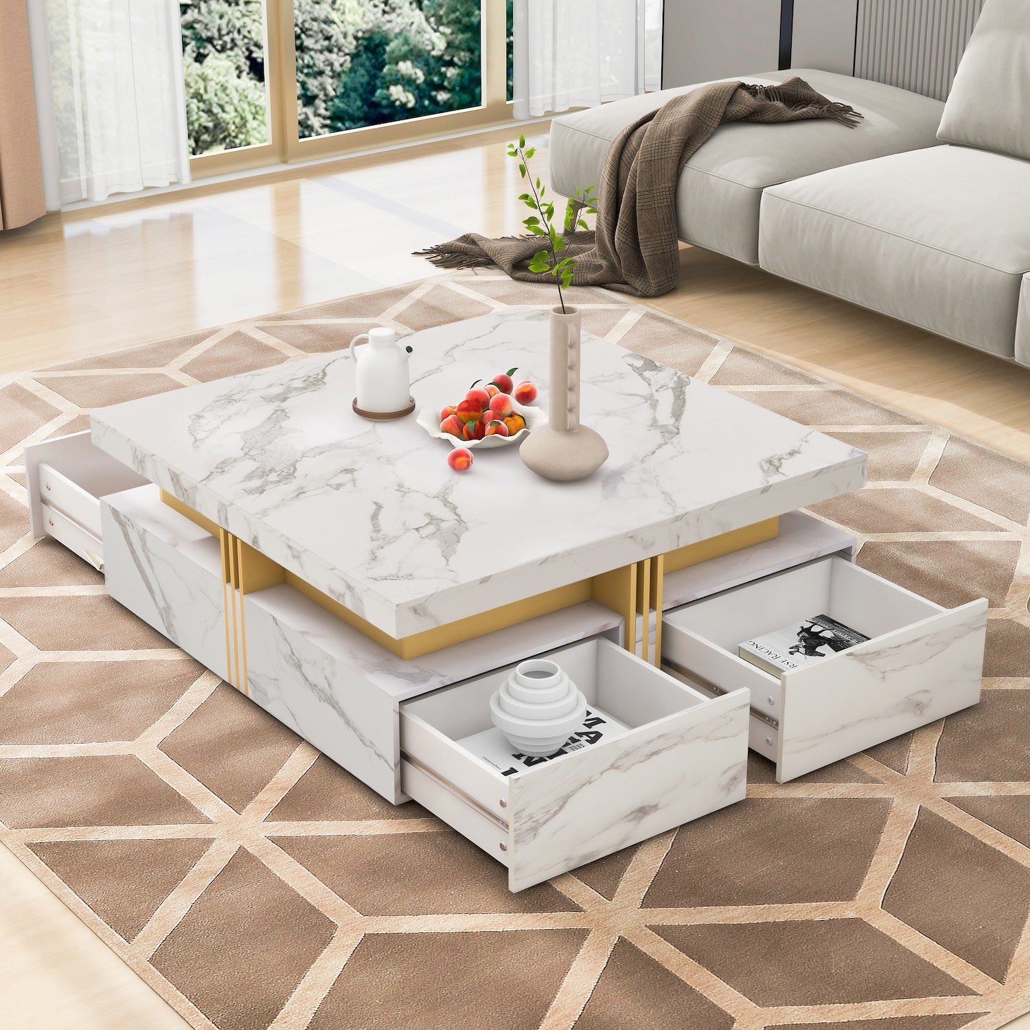 Denitsa Modern 4-drawer Coffee Table - White & Gold – Finally Home ...